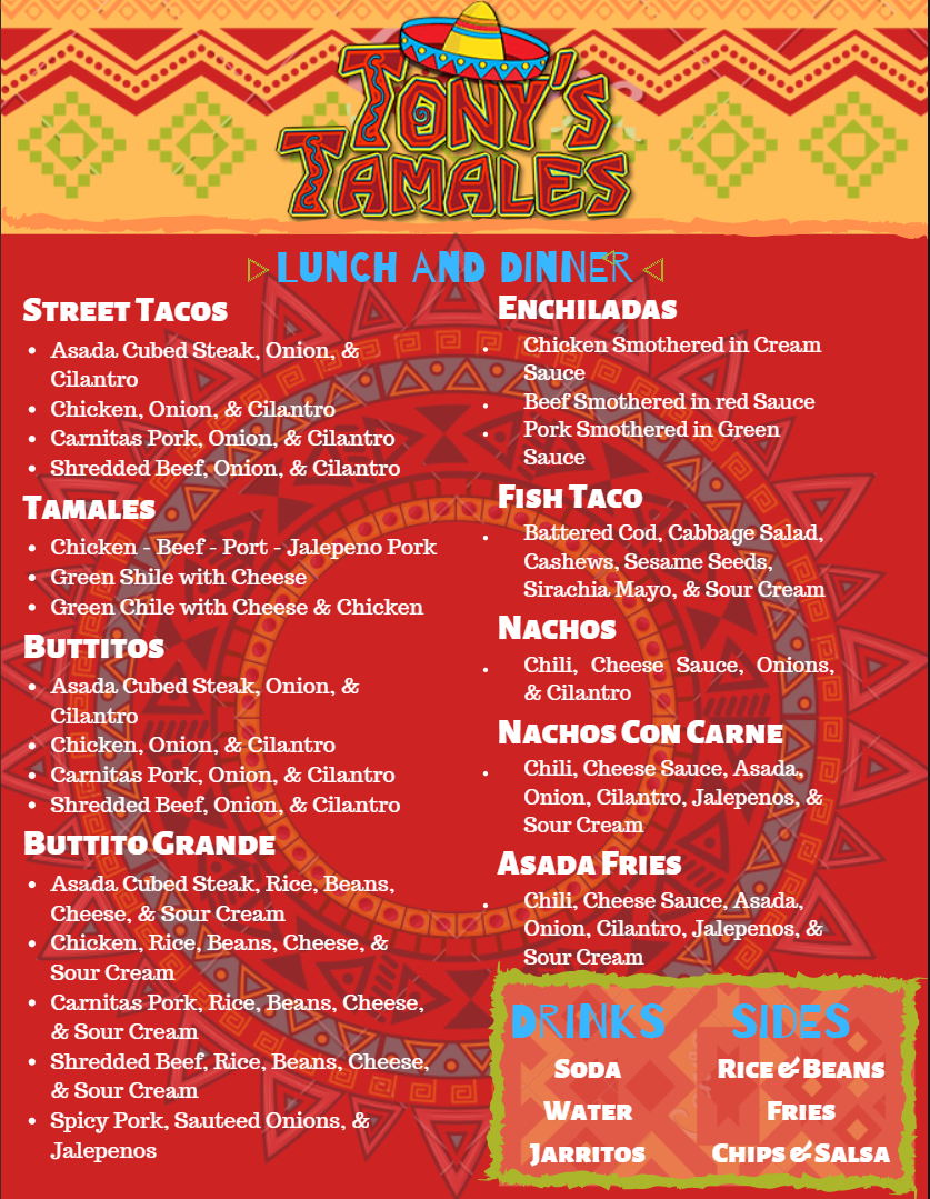 Menu | Tony's Tamales and Catering